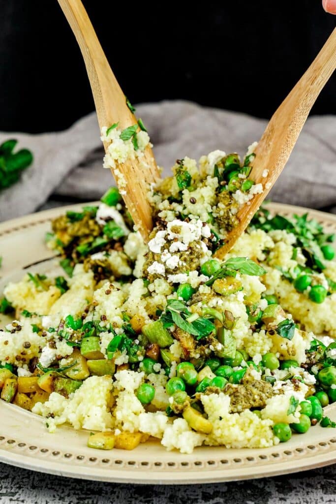 Vegan Pesto Couscous Salad - The Cheeky Chickpea