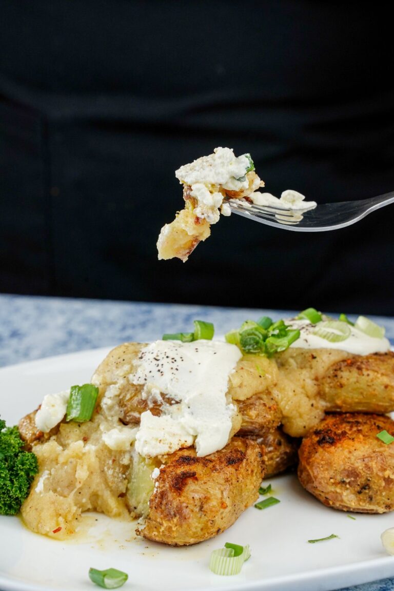 Smashed Vegan Cheesy Fiesta Potatoes - The Cheeky Chickpea