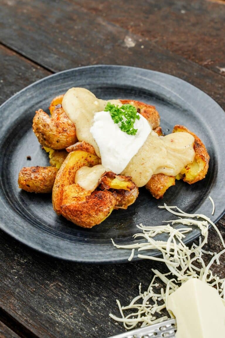 Smashed Vegan Cheesy Fiesta Potatoes - The Cheeky Chickpea