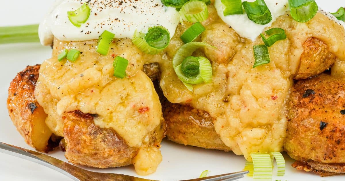 Smashed Vegan Cheesy Fiesta Potatoes - The Cheeky Chickpea