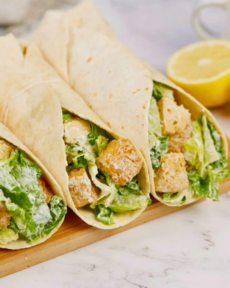 Vegan Caesar Wraps with Fried Tofu - The Cheeky Chickpea