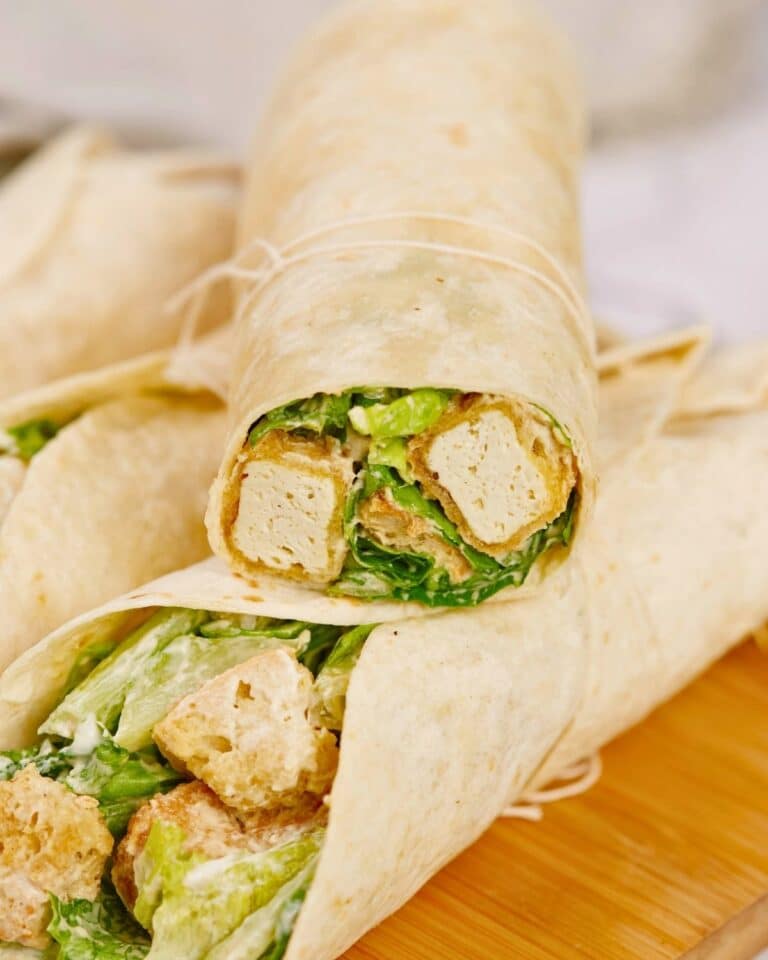 Vegan Caesar Wraps with Fried Tofu - The Cheeky Chickpea