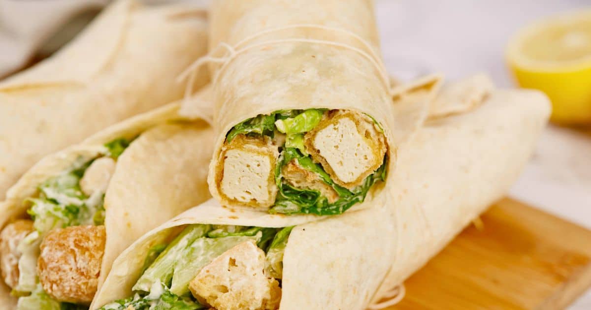 Vegan Caesar Wraps with Fried Tofu - The Cheeky Chickpea